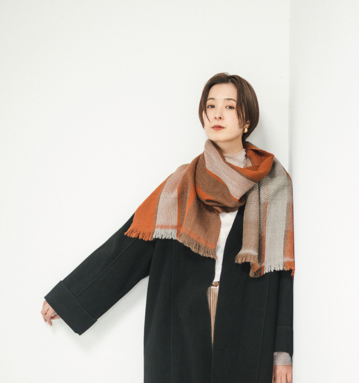 SHUSU ウールマフラー オータムリーブス マロンブラウン | 【公式】工房織座オンラインショップ